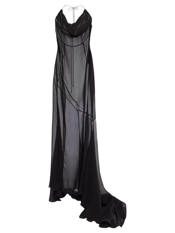 Alessandra Rich Silk Georgette Maxi Dress - Black