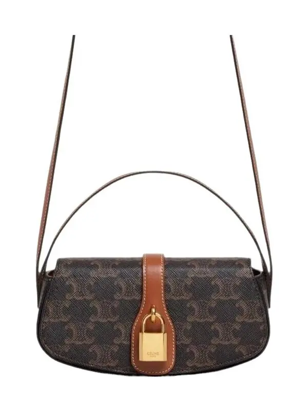 Celine Tabou Clutch On Strap In Triomphe Canvas And Calfskin - Tan