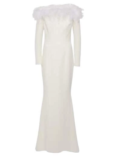 SAFIYAA LONDON Starlana Feather-trimmed Crepe Gown - White