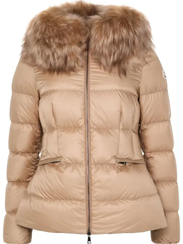 Moncler Boed Down Jacket With Fur Hood - Beige