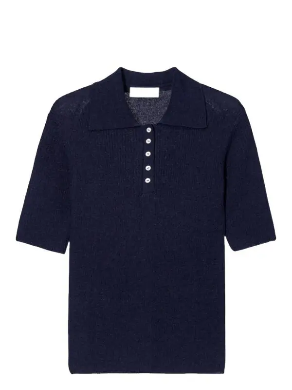 DUNST Short-sleeved Knit Polo Shirt - Navy Blue