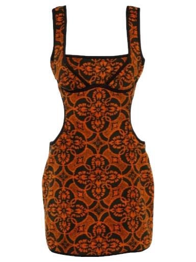 MARINE SERRE Jacquard Openwork Dress - Brown