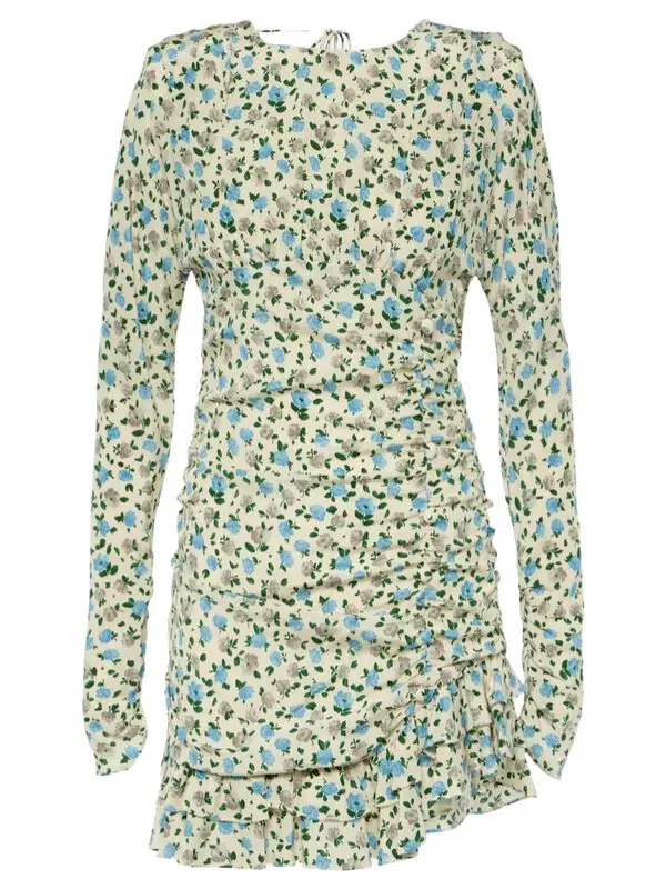 Alessandra Rich Floral Open-back Silk Mini Dress - Light Blue Multicolour