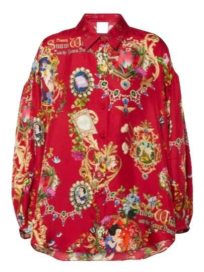 Camilla Printed Silk Shirt With Crystal Embellishments - Red