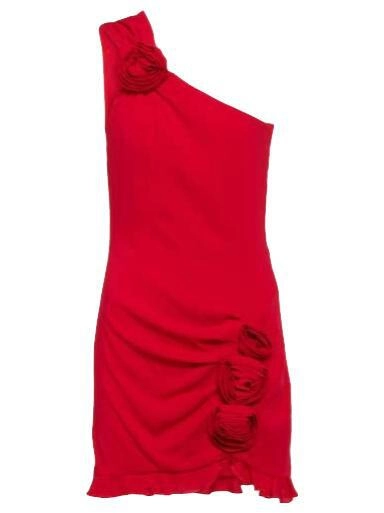 Blumarine Floral Appliqué One-shoulder Mini Dress - Red