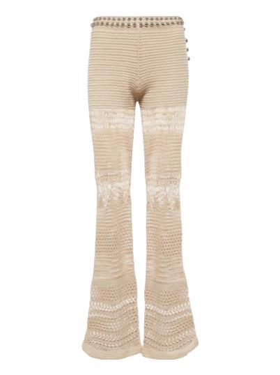 Rabanne Embellished Crochet Cotton Flared Pants - Nude