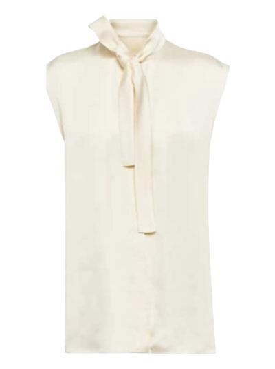 JIL SANDER Sleeveless Satin Blouse With Necktie - White
