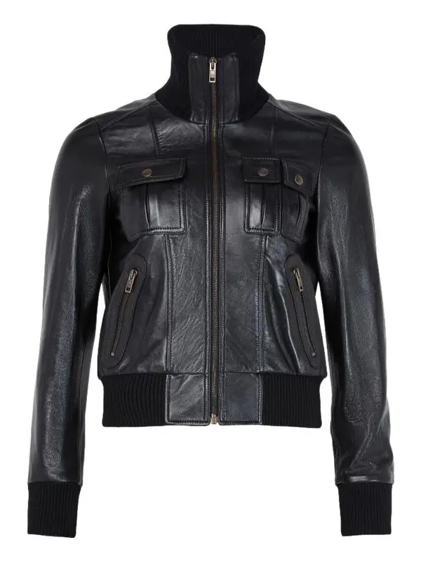 Chloé High-necked Long-sleeved Leather Jacket - Black