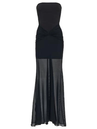 David Koma Tulle-trimmed Ruched Bustier Gown - Black