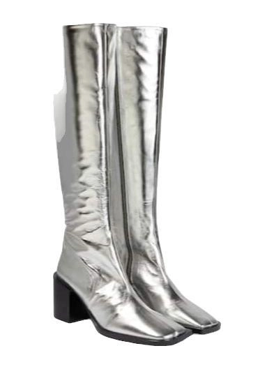 JIL SANDER Metallic Leather Knee-high Boots - Gray