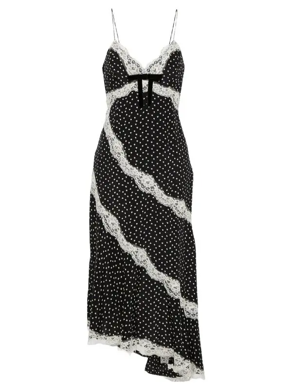 Alessandra Rich Lace-trimmed Polka Dot Silk Midi Dress - Black