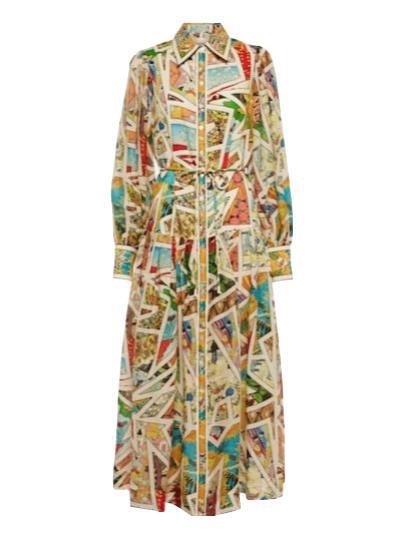 ALEMAIS Printed Shirt Dress With Front Tie - Nude