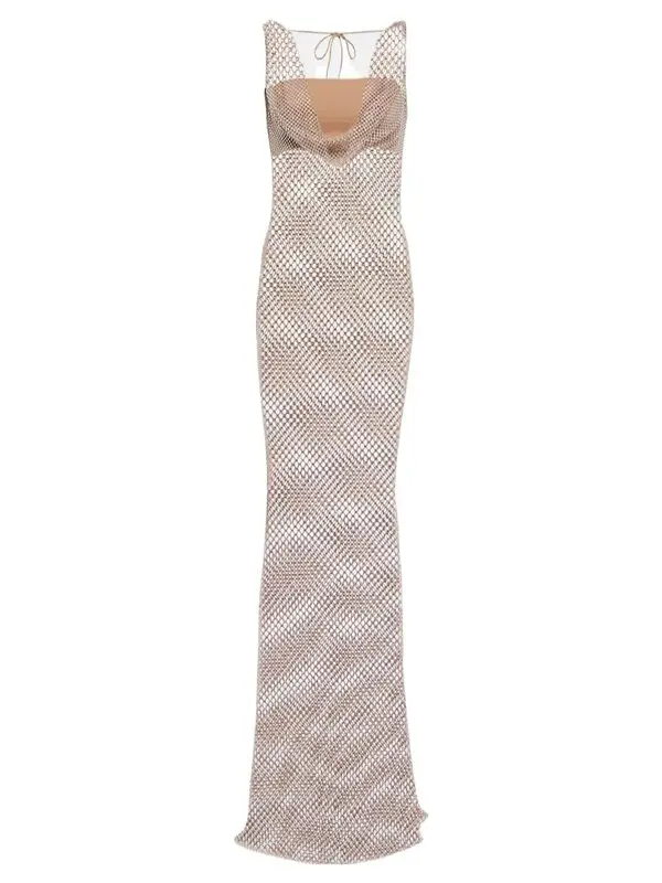 Giuseppe Di Morabito Embellished Mesh Gown - Nude