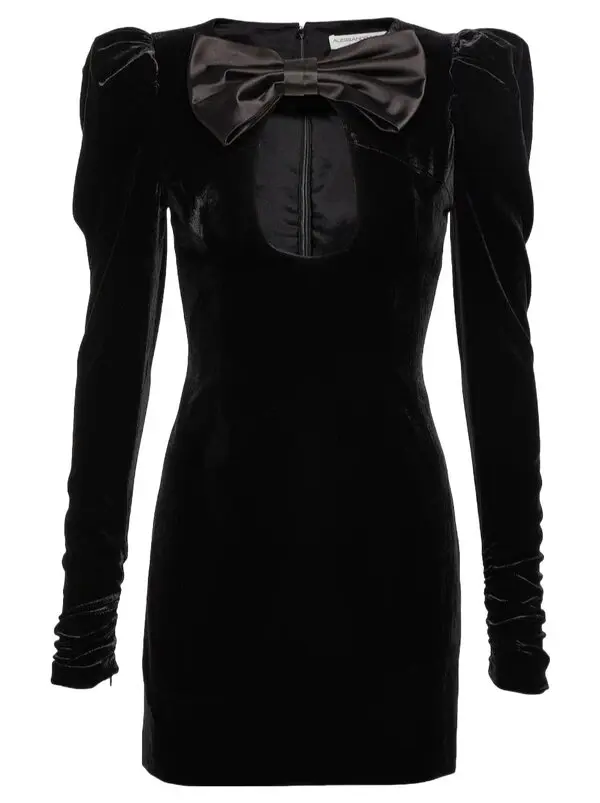 Alessandra Rich Velvet Cutout Minidress With Bow Detail - Black