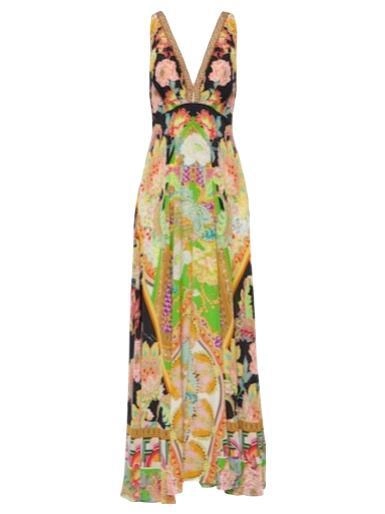 Camilla Printed Silk Maxi Dress - Nude