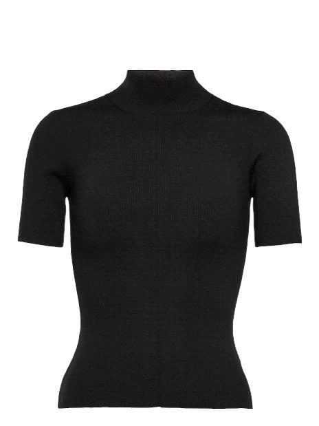 Oscar De La Renta Ribbed-knit Silk-blend Short-sleeve High-neck Top - Black
