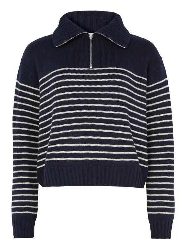 Miu Miu Striped Quarter Zip Sweater - Black