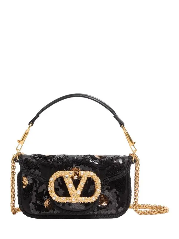 Valentino Garavani Locò Sequin Embellished Small Shoulder Bag - Black