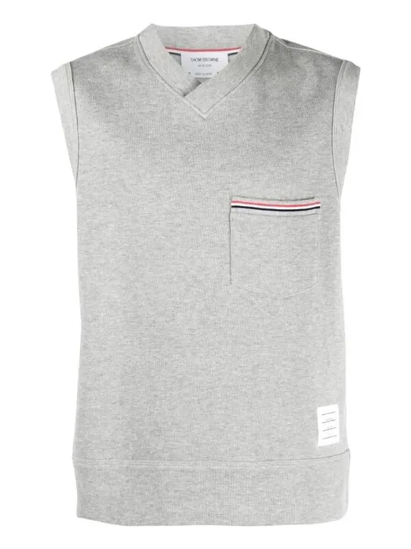 Thom Browne Grey Cotton Vest With Striped Pocket - Light Gray
