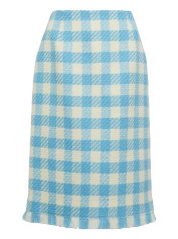 Oscar De La Renta Checked Wool Midi Skirt - Blue