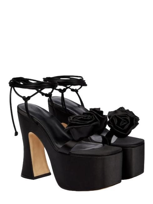 Magda Butrym Satin Platform Sandals With Floral Appliqués - Black