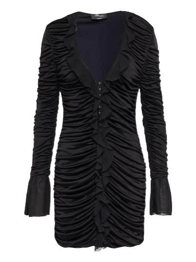 Blumarine Deep V-neck Ruched Mini Dress - Black