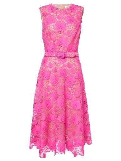 Oscar De La Renta Floral Lace Midi Dress With Belt - Pink