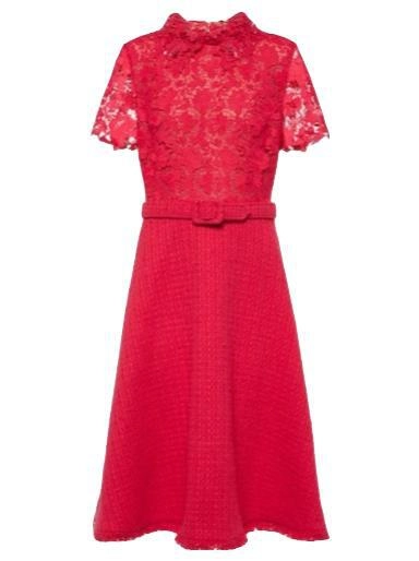 Oscar De La Renta Gardenia Guipure And Tweed Midi Dress - Red