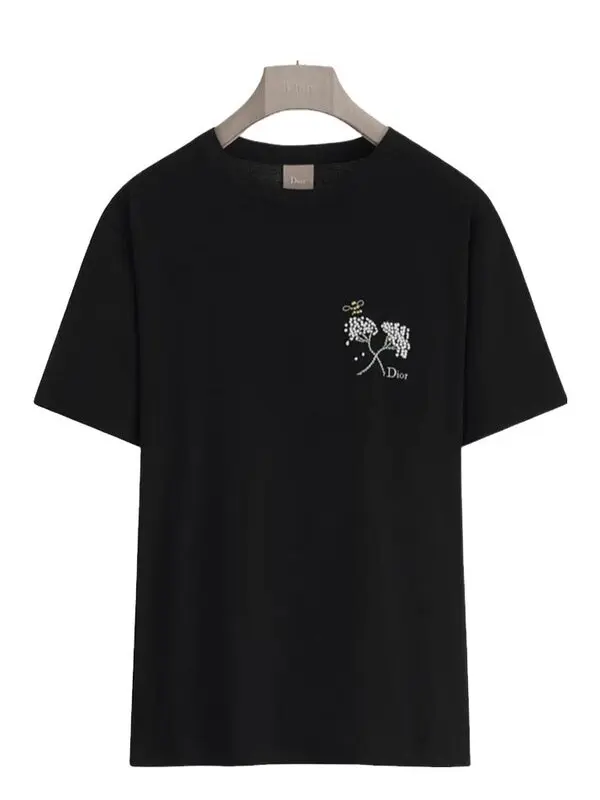Dior T-shirt With Flower Bee Embroidery, Relaxed Fit - Black