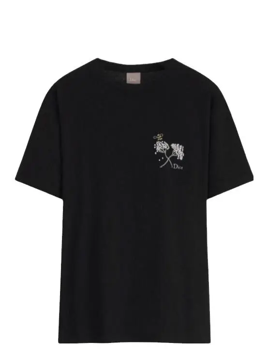 Dior T-shirt With Flower Bee Embroidery, Relaxed Fit - Black