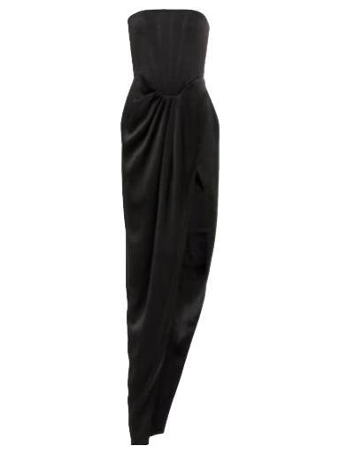 Alex Perry Strapless Satin Gown With Integrated Bustier And Slit - Black