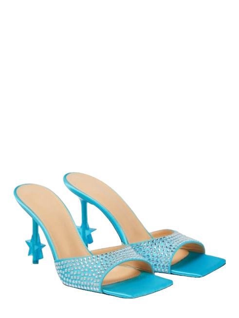 MACHMACH Star Crystal-embellished Satin Sandals - Blue