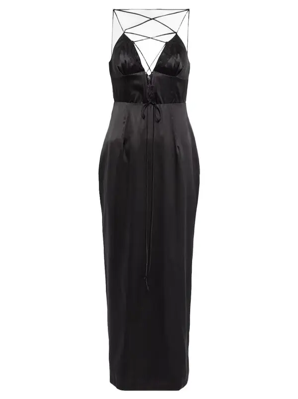 Alessandra Rich Silk-blend Satin Maxi Dress - Black