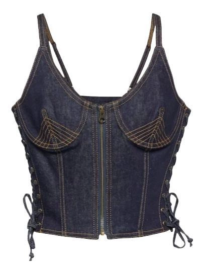 JEAN PAUL GAULTIER Strap Sling Top With Zip Closure And Lace-up Detailing - Black