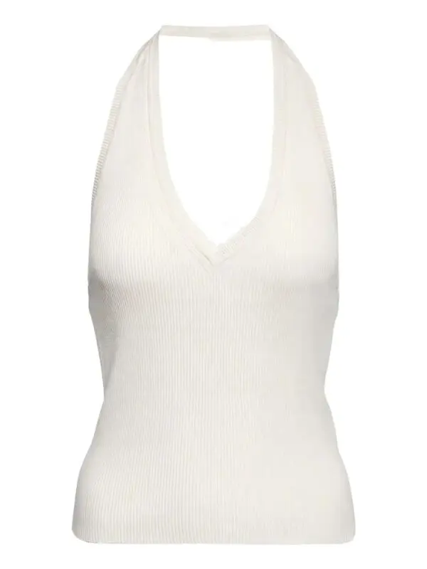 NILI LOTAN Ivey" Ribbed Knit Backless Silk Halter Top - White