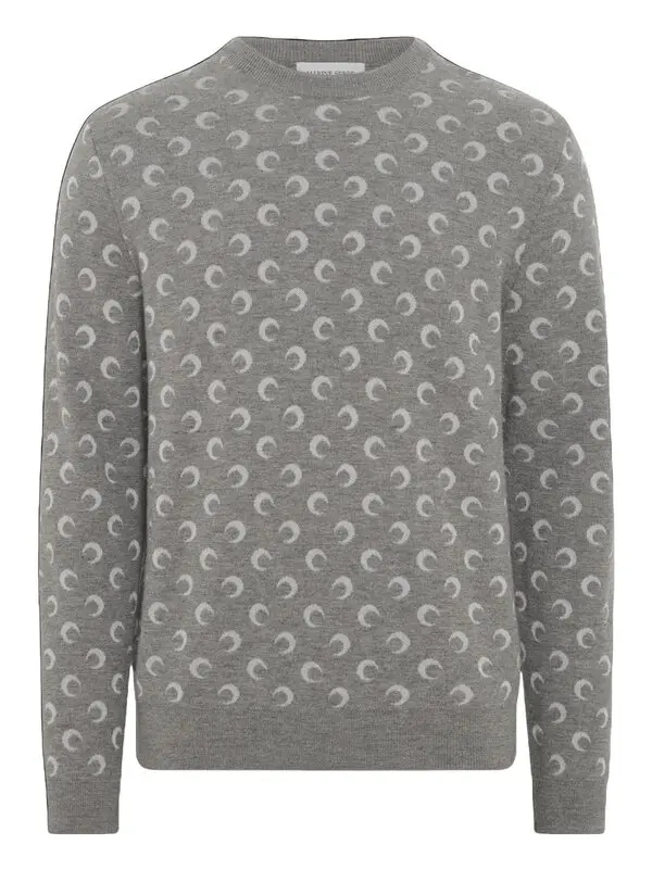 MARINE SERRE Moon Jacquard Knit Crewneck Sweater - Gray