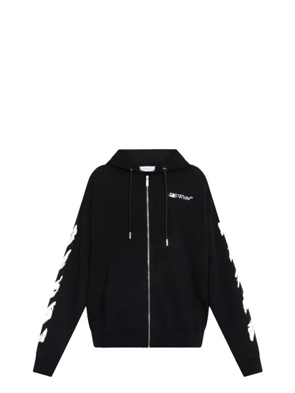 Off-White Zip-up Drawstring Hoodie - Black