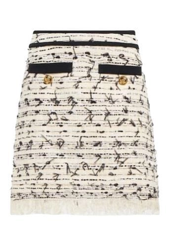 Giambattista Valli Tweed Mini Skirt With Fringe And Gold Buttons - White