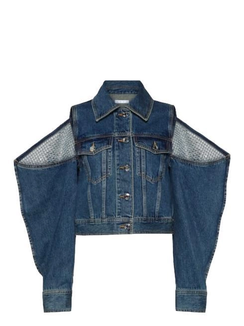 AREA Denim Jacket With Crystal Embellishments And Cutouts - Blue