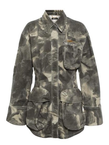 Blumarine Belted Printed Denim Jacket - Black