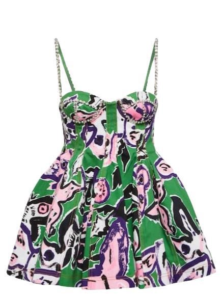 AREA Embellished Printed Denim Mini Dress - Multicolor
