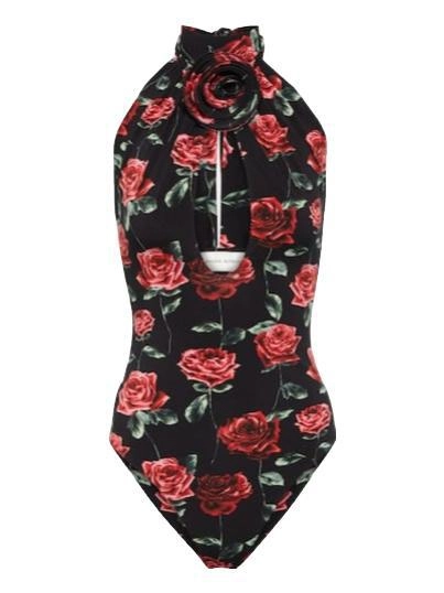Magda Butrym Floral Cutout Jersey Bodysuit - Black