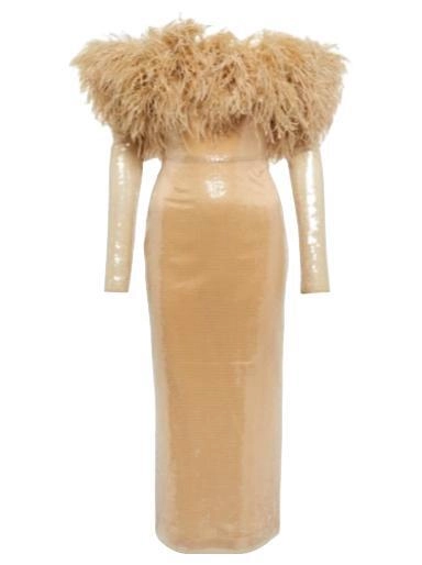 David Koma Feather-trimmed Sequined Midi Dress - Nude