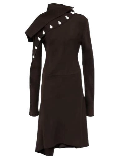 JIL SANDER Mock Neck Padded Taffeta Midi Dress - Black