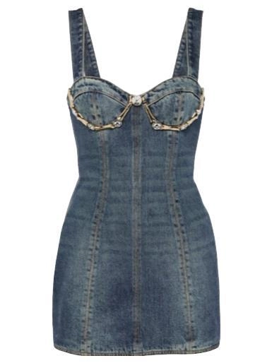 AREA Claw Embellished Denim Minidress - Blue