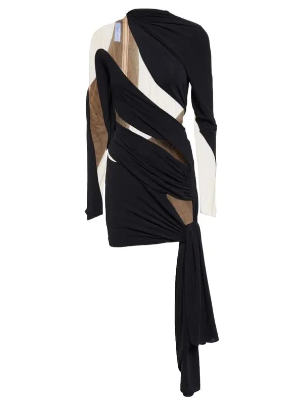 MUGLER Draped Sheer Decorative Dress - Black