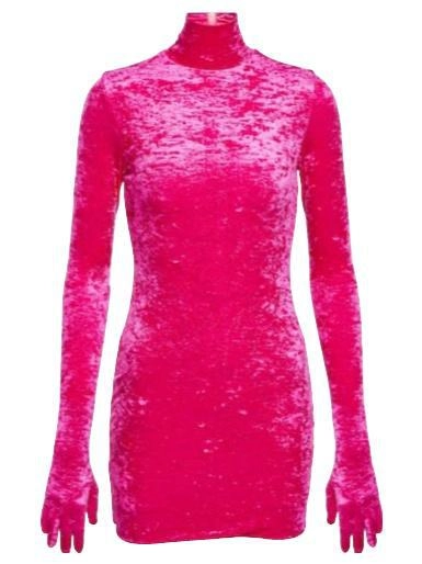 Vetements Velvet High Neck Mini Dress With Integrated Mittens - Pink