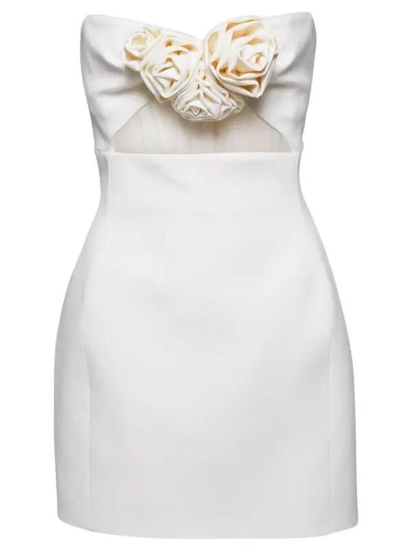 Magda Butrym Floral Appliqué Wool Bustier Dress - White