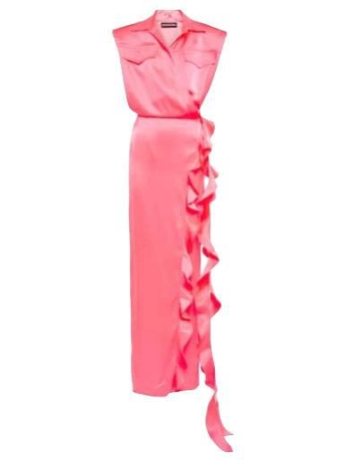 David Koma Ruffled Satin Wrap Gown - Pink