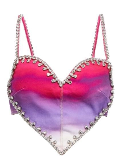 AREA Cropped Embellished Ombré Denim Top - Multicolor